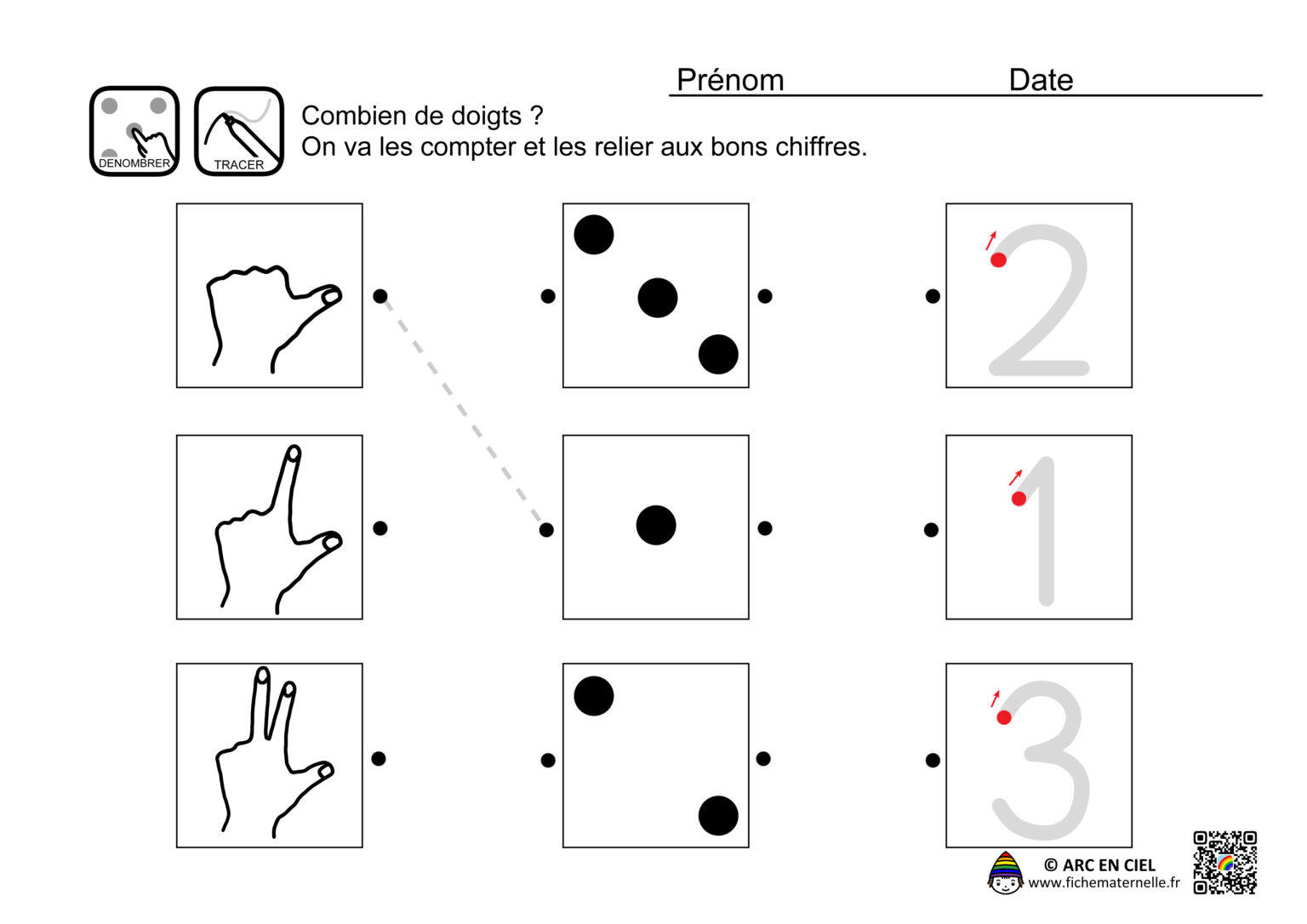 Dénombrement : de 1 à 3 | ARC EN CIEL