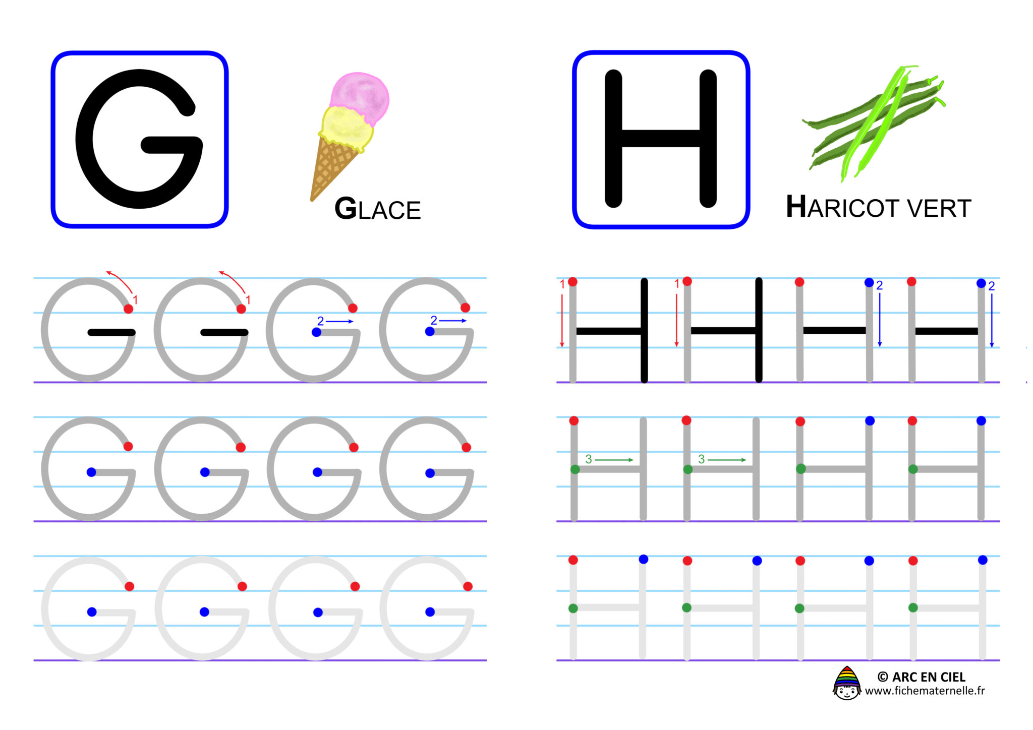 Ecriture de lettres de l’alphabet : Capitales | ARC EN CIEL